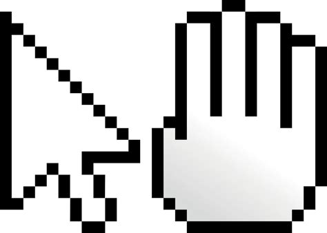 Pixel Illustration Of A Mouse Cursor And A Straight Hand Isolated On Transparent Background