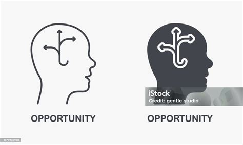 기회 선택 성공 실루엣 및 선 아이콘 세트입니다 인간 머리의 경력 개발을 위한 아이디어 목표 잠재적 성공 지적 과정 기호 수집 고립된 벡터 삽화 개발에 대한 스톡 벡터 아트