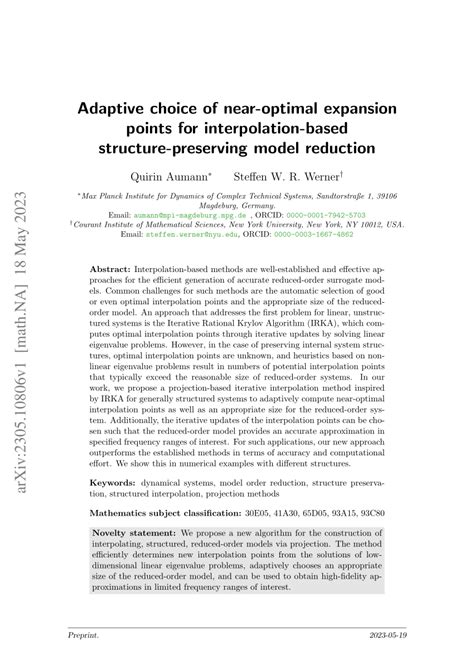 pdf adaptive choice of near optimal expansion points for
