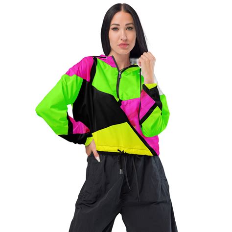 Neon Color Blocking Womens Cropped Windbreaker Cropped Jacket Etsy