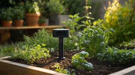 Smart Sensor Monitoring In A Lush Herb And Vegetable Garden Stock Illustration Illustration Of
