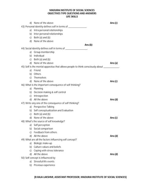 Life Skills Objective Type Question And Answers Pdf