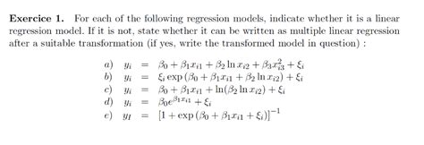 Solved Exercice 1 For Each Of The Following Regression