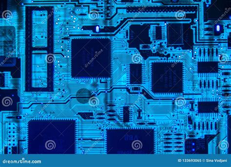 Computer Motherboard Chips Closeup Glowing Stock Image Image Of