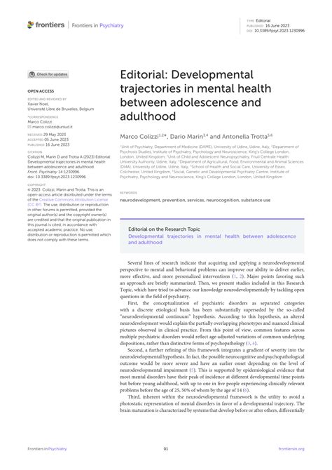 Pdf Editorial Developmental Trajectories In Mental Health Between Adolescence And Adulthood