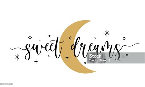 달콤한 꿈의 벡터 일러스트 레이 션은 달과 별과 함께 손으로 쓴 현대 브러시 레터링입니다 배너 디자인 포스터 인쇄 전단지 흰색 배경에 고립 된 서예 잠자기에 대한 스톡 벡터
