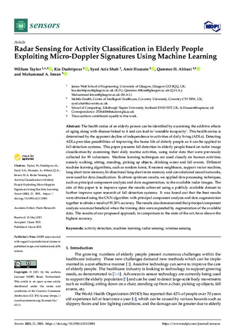 Pdf Radar Sensing For Activity Classification In Elderly People Exploiting Micro Doppler