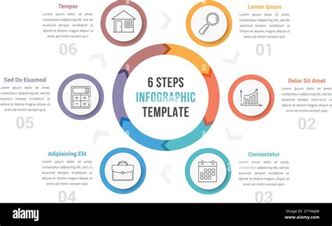 Circle Diagram Infographic Template With Arrows With Six Steps Workflow Process Vector Eps10
