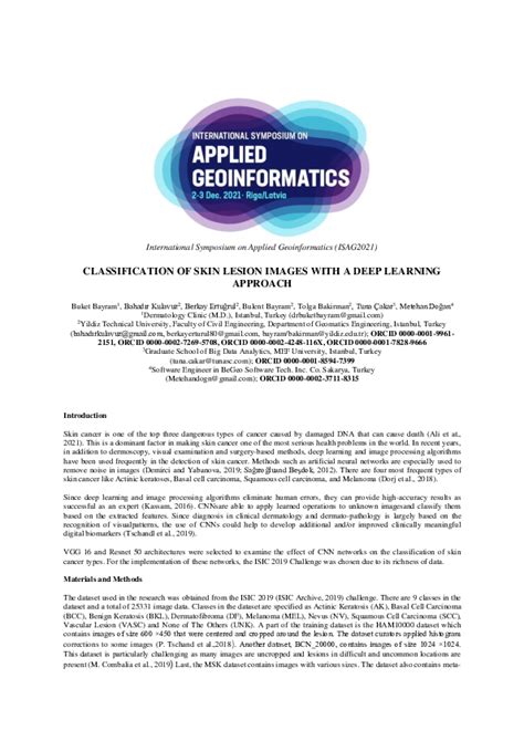 Pdf Classification Of Skin Lesion Images With A Deep Learning Approach