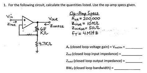Solved For The Following Circuit Calculate The Quantities Chegg