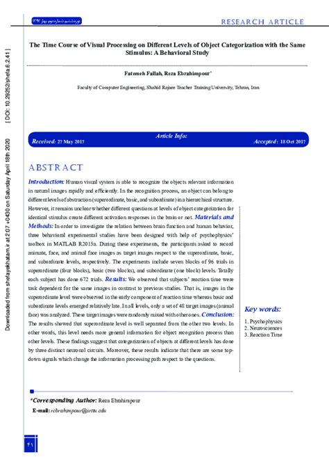 Pdf The Time Course Of Visual Processing On Different Levels Of Object Categorization With The