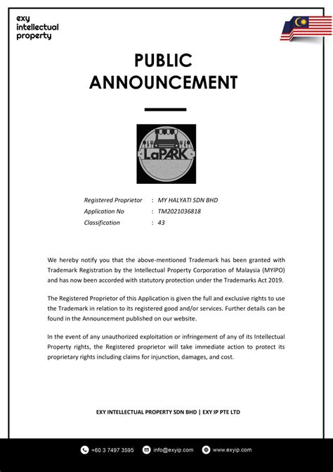 Successful Trademark Registration For Lapark Exyip Singapore