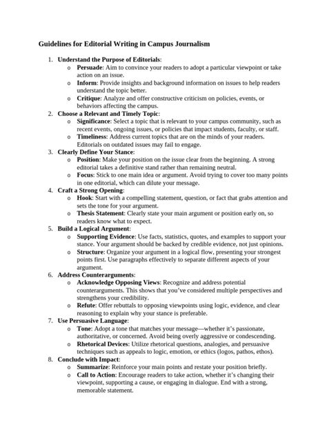 Guidelines For Editorial Writing In Campus Journalism Pdf