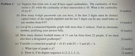 Solved Problem 1 A Suppose That Finite Sets A And B Have Chegg Com