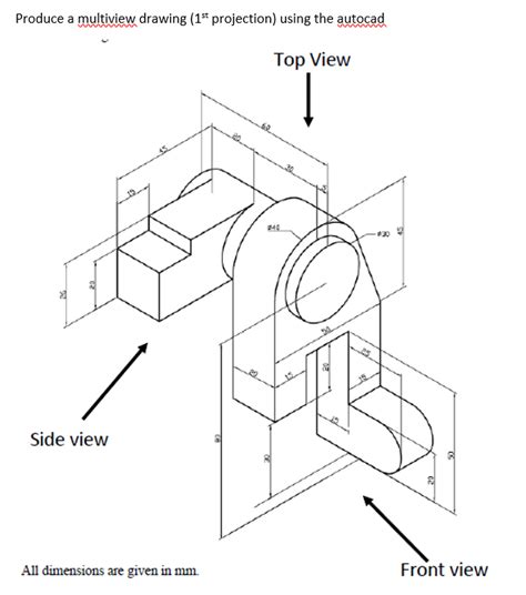 solved produce a multiview drawing 1st projection using