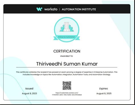 Thiriveedhi Suman Kumar On Linkedin Completed Enterprise Automation Certification 🙂 Workato