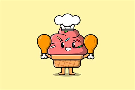 Chef De Helado De Dibujos Animados Lindo Con Muslos De Pollo 14604852