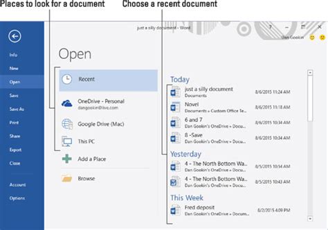 How To Open A Document In Word Dummies