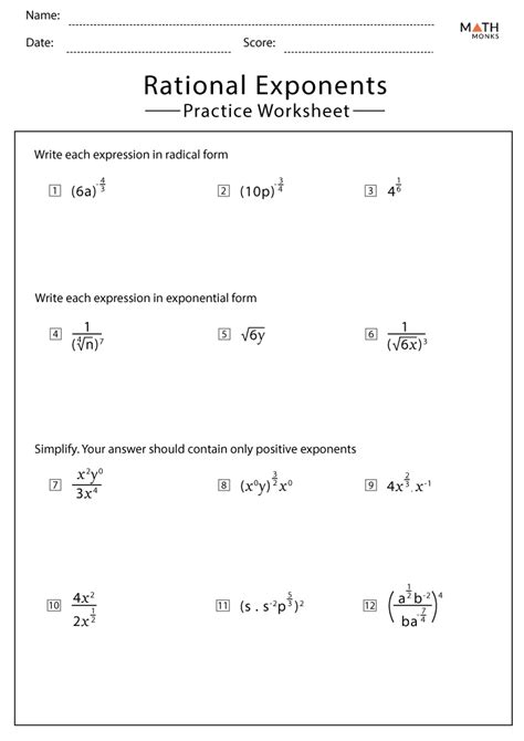 Rational Exponents Worksheets Math Monks
