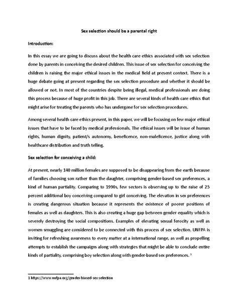 LIv 082 Notes Sex Selection Should Be A Parental Right Introduction In This Essay We Are