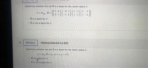 Solved Determine Whether The Set B Is A Basis For The Vector Chegg Com