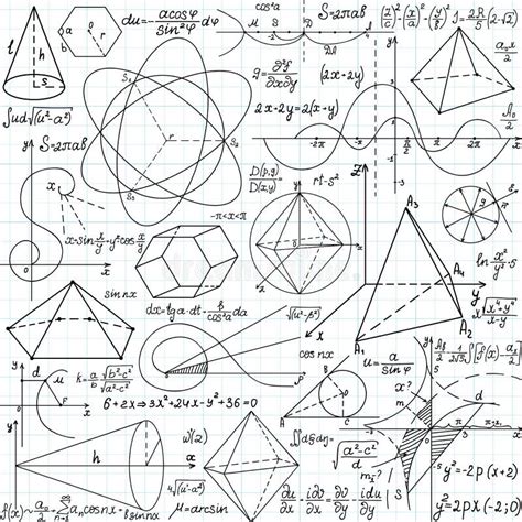 Beautiful Vector Seamless Pattern With Mathematical Figures Calculations And Plots Stock Vector