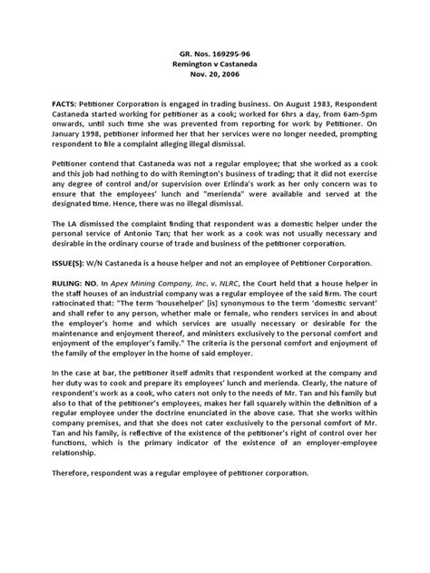 Labor Cases 4 Pdf Employment Salary