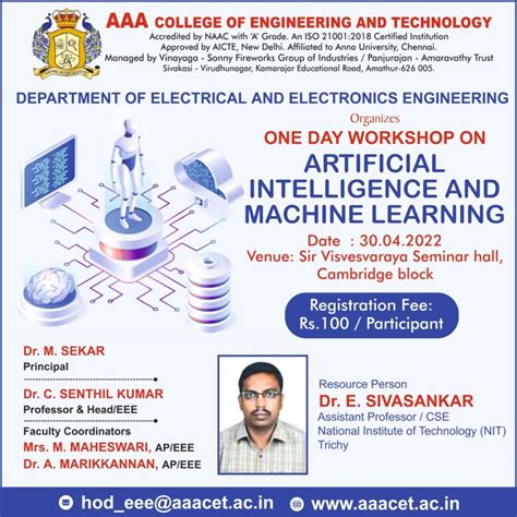 Workshop On “artificial Intelligence And Machine Learning” On 30 04