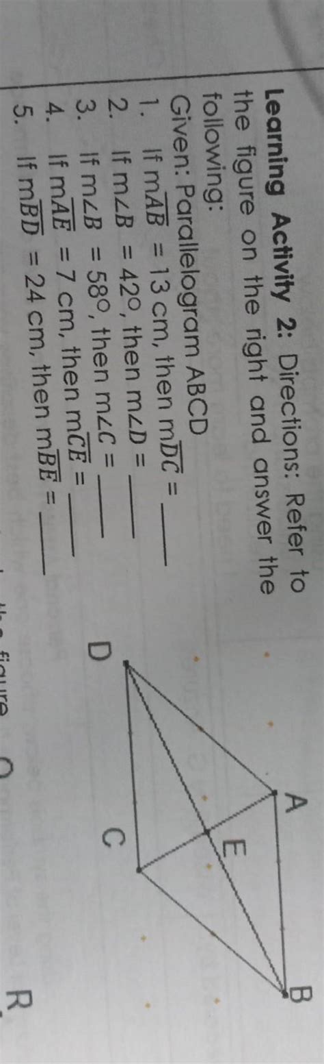 Learning Activity Directions Refer To The Figure On The Right And Answer The Following