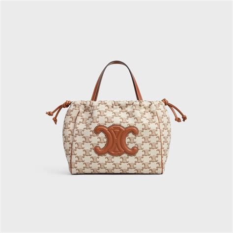 Small Cabas Drawstring Cuir Triomphe In Textile With Triomphe Canvas