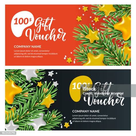 기프트 카드 바우처 인증서 쿠폰 벡터 디자인 템플릿 크리스마스와 연말연시 세일 할인 배너 상품권에 대한 스톡 벡터 아트 및 기타