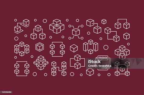 Vector Blockchain Outline Horizontal Illustration Or Banner Stock