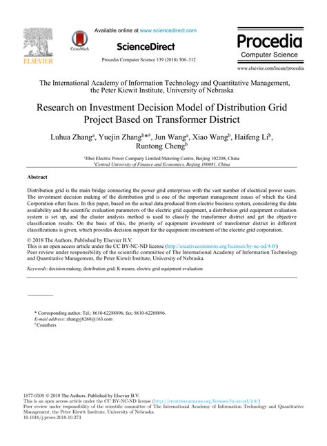 Pdf Research On Investment Decision Model Of Distribution Grid Project Based On Transformer