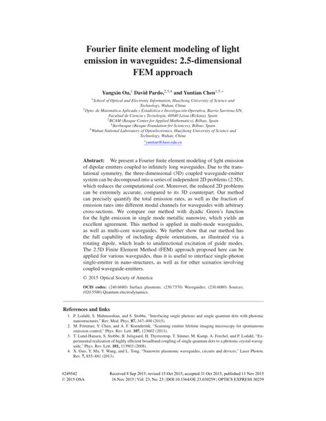 Pdf Fourier Finite Element Modeling Of Light Emission In Waveguides