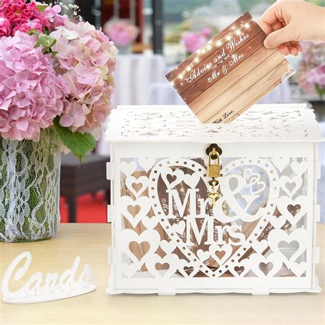 Youeon Wood Wedding Card Box With Lock And Card Sign Large
