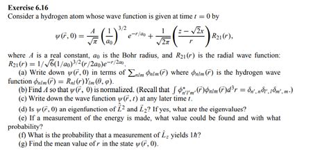Solved Exercise 6 16 Consider A Hydrogen Atom Whose Wave