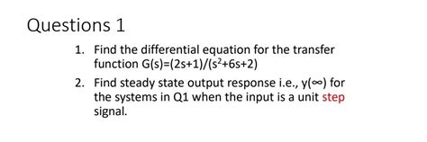 solved find the differential equation for the transfer