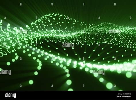 3d Rendering Hi Tech Digital Terrain Green Abstract Space On Dark Background With Connecting
