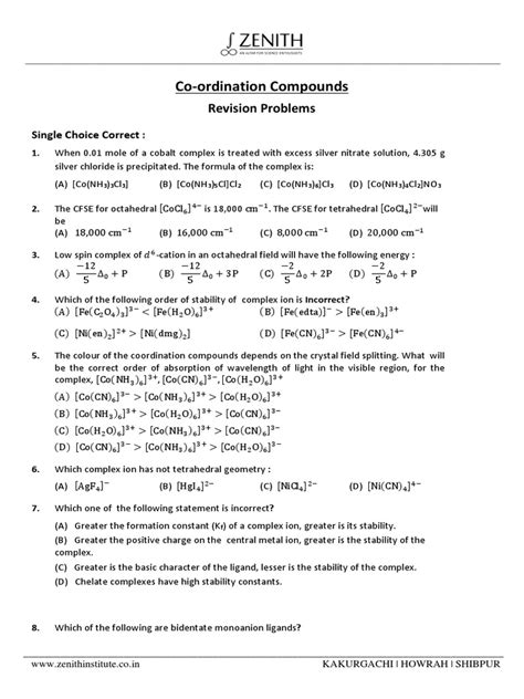 Coordination Compounds 1 2 Pdf Coordination Complex Ligand