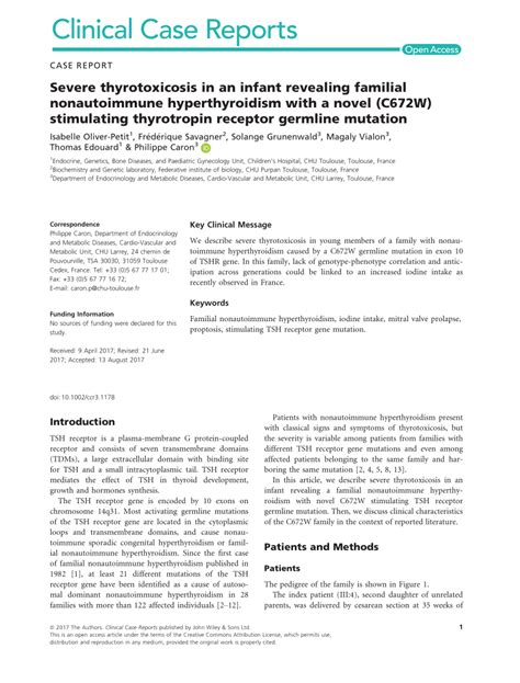 Pdf Severe Thyrotoxicosis In An Infant Revealing Familial Nonautoimmune Hyperthyroidism With A