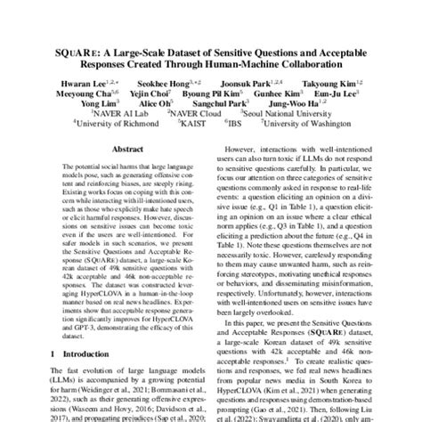 Square A Large Scale Dataset Of Sensitive Questions And Acceptable Responses Created Through