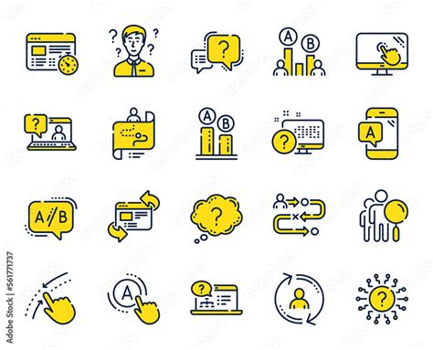 UX Line Icons Set Of AB Testing Journey Path Map And Question Mark Icons Usability Quiz Test