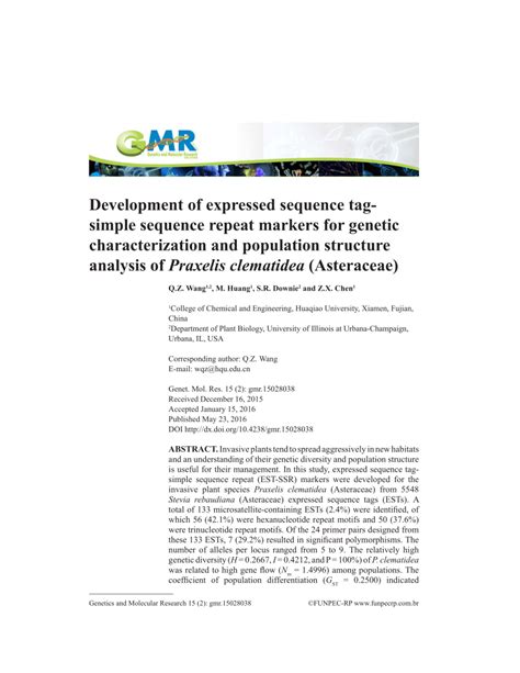 Pdf Development Of Expressed Sequence Tag Simple Sequence Repeat Markers For Genetic