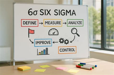 Whiteboard Presentation Of Six Sigma Dmaic Cycle With Hand Drawn Icons