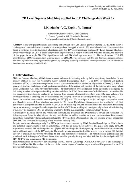 Pdf 2d Least Squares Matching Applied To Piv Challenge Data Part 1