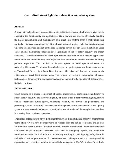 Centralized Street Light Fault Detection And Alert System Pdf Street Light Lighting