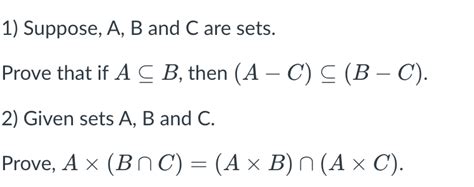 Solved Suppose A B And C Are Sets Prove That If Ac B Chegg Com