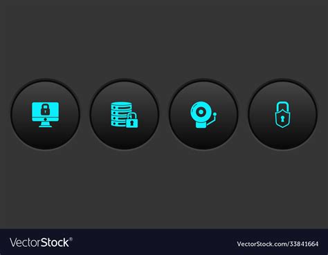 Set Lock On Computer Monitor Server Security Vector Image