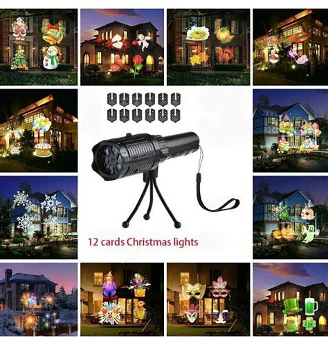 Led 할로윈 크리스마스 프로젝션 조명 실내 야외 축제 파티 12 카드 필름 패턴 손전등 Usb 램프 어린이 티몬