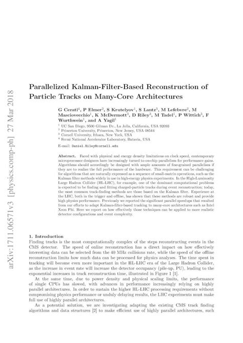 pdf parallelized kalman filter based reconstruction of parallelized kalman filter based